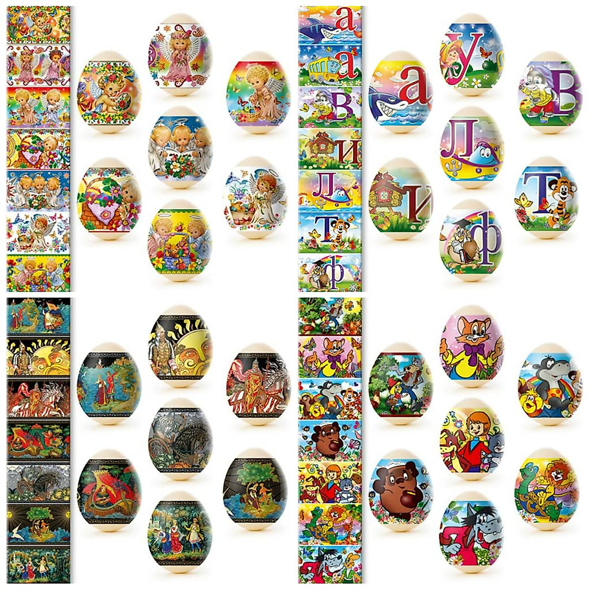 ZAVHOZ Easter Egg Wraps Decoration Russian Orthodox Paskha Heat Shrink Decor Strips Ukrainian Pysanka Angels Saints Church Nature Paintings 10 Thermo Sleeves with 7 Designs for 70pcs Hen Eggs
