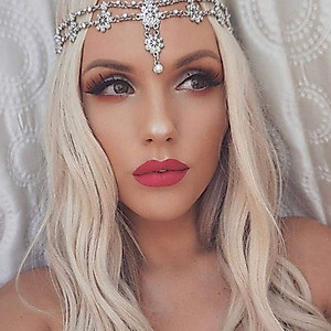 Unsutuo Hair Jewelry Head Chain Wedding Bohemian Floral Headband Elastic for Women and Girls… (Silver)