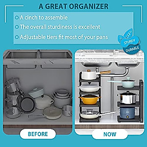 ROMATIA Pot Organizer Rack for under Cabinet, Heavy Duty Pan Rack under Sink Storage, lid organizer, Kitchen Cabinet Organizer with 4 Adjustable Tiers(Solid Style)