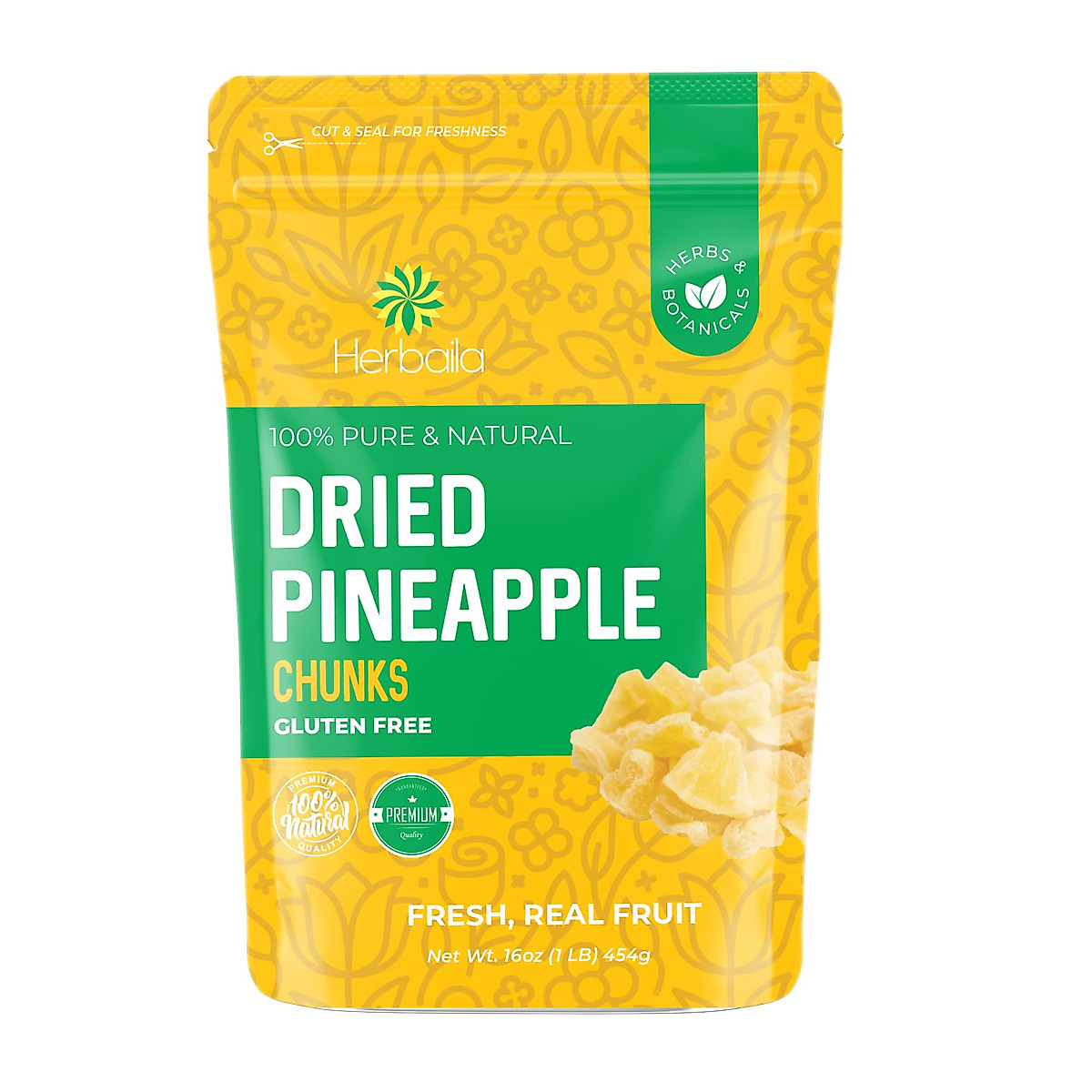 Dried Pineapple Chunks, 1 Pound. Dehydrated Pineapple Chunk, Dehydrated Pineapple Bulk, Dried Pineapple Bits. All Natural, Non-GMO, Lightly Sweetened Dried Pineapples, 16 oz.