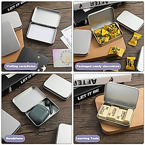 Gjinxi 4 Pcs Tin Box Containers, 3.7 x 2.4 x 0.7 Inch Mini Portable Small Storage Container Kit with Hinge Lids, Metal Box for Home Storage, Organizer Small Tin Box (Silver)