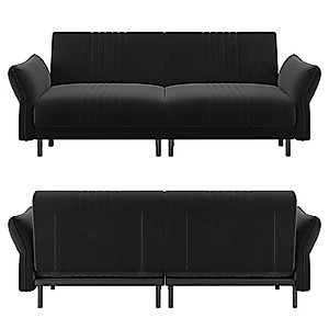 Belffin Velvet Futon Sofa Bed Convertible Futon Couch Split Back Upholstered Modern Sleeper Sofa Elegant Black
