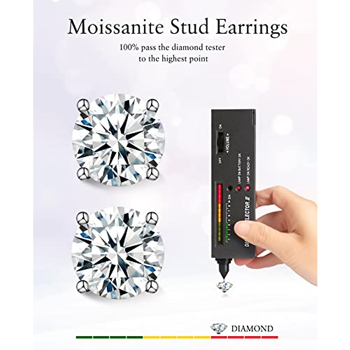Moissanite Stud Earrings for Women Men Girls, FCINOS 18K White Gold Plated S925 Sterling Silver 1CT D Color VVS1 Clarity Round Cut Lab Created Diamond Earrings Birthday Christmas Gift