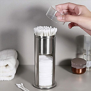 Beufee Qtip Holder Dispenser Set, 2 in 1 Qtip Holder Makeup Cotton Holder Stainless Steel Cotton Pads Organizers with Acrylic Lids Detachable Cotton Swab Dispenser for Bathroom Vanity Storage