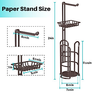 Toilet Paper Holder Stand with Reserve and Dispenser for 4 Mega Roll, Bathroom Freestanding Toilet Tissue Storage with Shelf for Wipes and Phone, Bronze