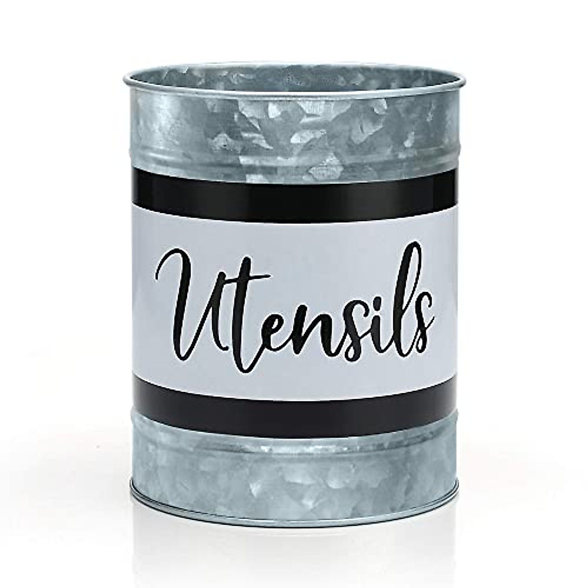 Home Acre Designs Kitchen Utensil Holder - Farmhouse Crock for Countertop Utensils, Black & White