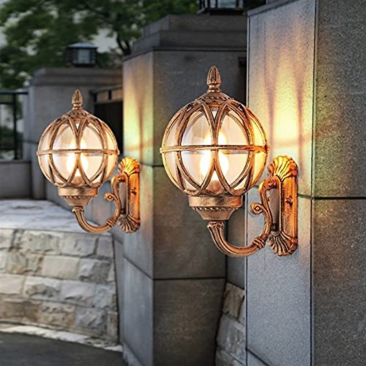 European Wall Light Residential Villa Courtyard Wall Lamp Outdoor Waterproof IP54 Wall Light Garden Home Hotel Aisle Aluminum Wall Lantern European Antique Spherical Glass Sconce E27 Fixture