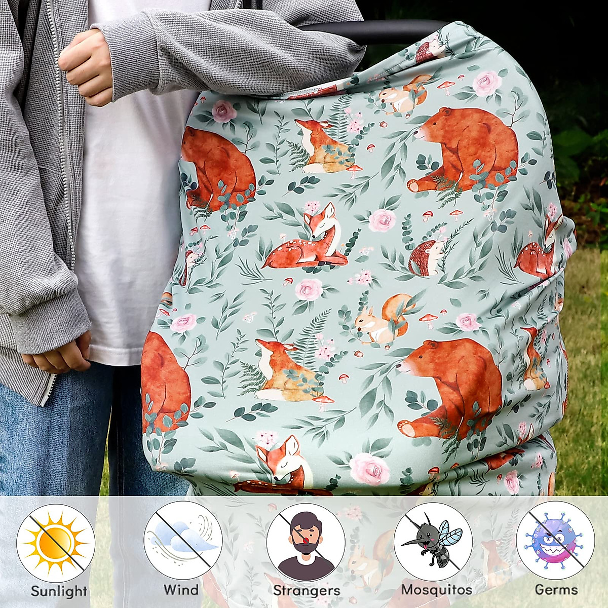 Baby Carseat Cover Boys & Girls, Peekaboo Opening Minky Carseat Canopy, Woodland Animals