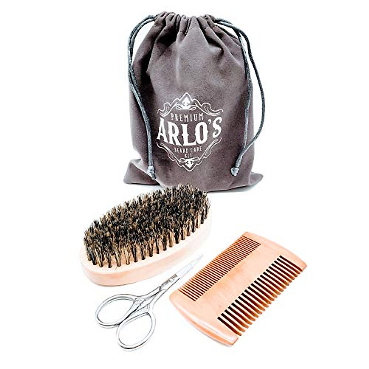 Arlo's 5-PC Mens Premium Beard Grooming Kit w/ Argan Beard Oil 2.5oz -Beard Oil, Beard Brush, Beard Comb, Beard Scissors & Carry Bag