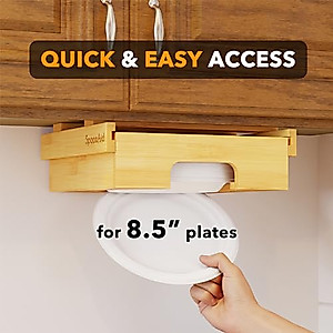 SpaceAid 8.5-inch Paper Plate Dispenser, Under Cabinet Bamboo Plates Holder, Kitchen Counter Vertical Plate Dipensers Holders Countertop Caddy (for 8.5 inches Plates, Bamboo)