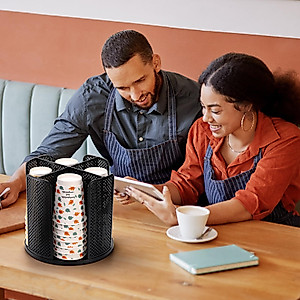 Eorbow 2 Pack Coffee Cup Dispenser, Rotatable 4 Compartment Cup and Lid Holder, Plastic Paper Cup Storage Organizer for Office Restaurant Breakroom Coffee Station Bar Buffet Kitchen Countertop