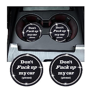 Kewucn 2 Pack Bling Car Cup Holder Coasters, 2.75 inch Anti-Slip Soft Rubber Crystal Rhinestone Auto Cup Insert Pad, Universal Vehicle Interior Decor Accessories for Car SUV Truck (Black)