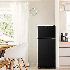 Anukis Compact Refrigerator 4.0 Cu Ft 2 Door Mini Fridge with Freezer For Apartment, Dorm, Office, Family, Basement, Garage, Black