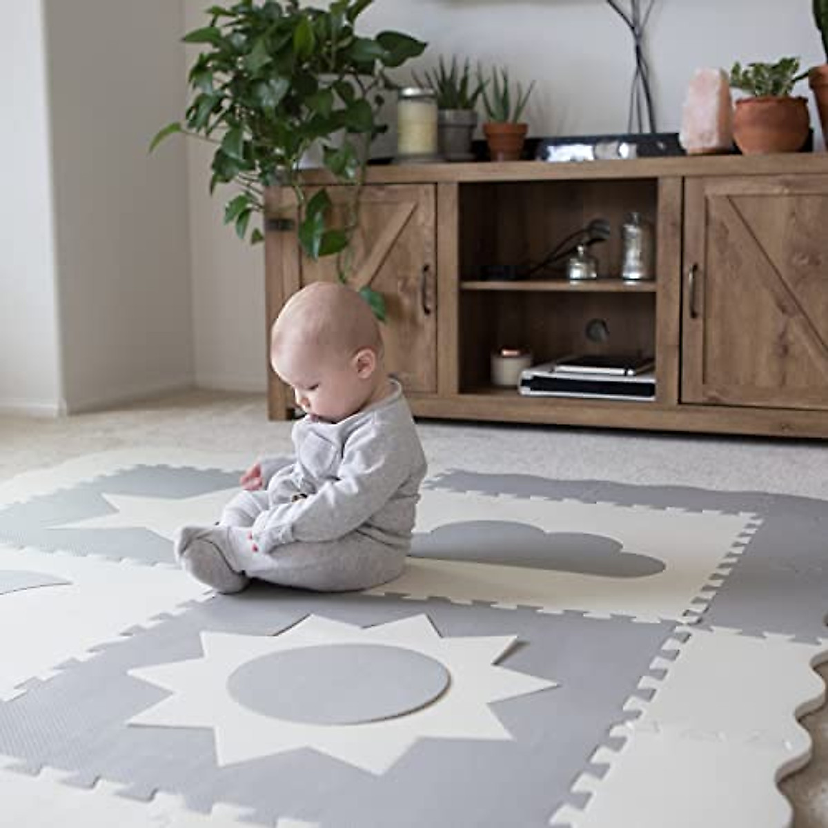 Baby Play Mat Tiles - 61" x 61" Extra Large, Non Toxic Foam Baby Floor Mat - Grey & White Interlocking Playroom & Nursery Playmat - Safe & Protective for Infants & Toddlers (Grey)