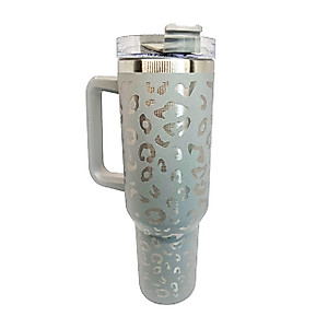 DTBlue 40 oz Leopard Tumbler with Handle and Straw With Lid Stainless Steel Double-Walled Leopard Print, Leak Proof Lid Inslated Cupoffee Cup (Grey)