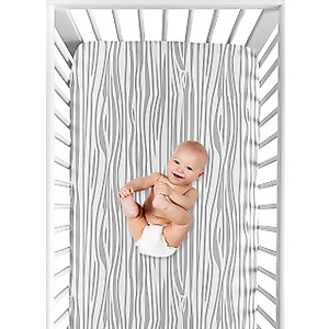 Grey and White Woodland Wood Grain Baby or Toddler Fitted Crib Sheet for Rustic Patch Collection by Sweet Jojo Designs - Gray