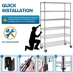 Dkelincs 6 Tier Wire Shelving Unit with Wheels 48" X 18" X 76" Metal Storage Shelves Height Adjustable NSF Heavy Duty Commercial Grade Garage Shelf Rack for Kitchen Basement Restaurant，Chrome
