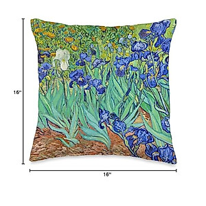 Vincent Van Gogh Irises Blue and Green Garden Art Accent Throw Pillow