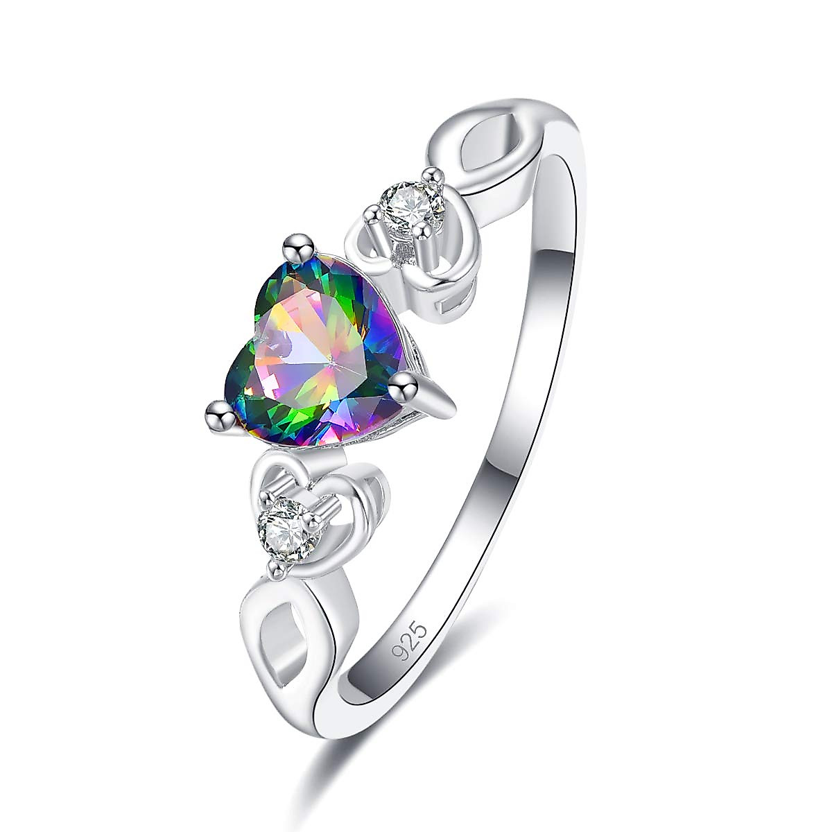 Narica 925 Silver Plated Ring Created Rainbow Topaz Heart Shaped Twist Wedding Engagement Ring for Women Size 9
