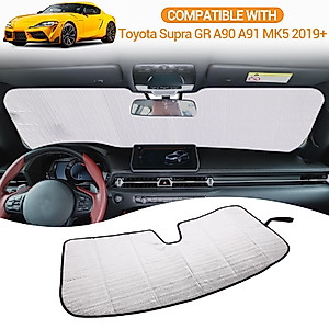 Windshield Sunshade Fit for Toyota Supra GR A90 A91 MK5 2019-2024, Folding Car Sun Shade for Front Window, Auto Sun Protection Visors Blocks UV Rays and Keeps Vehicle Cool