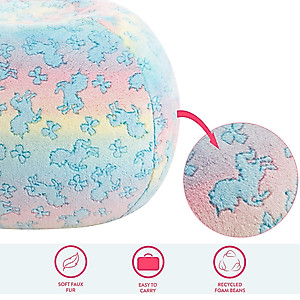 Idea Nuova Nickelodeon JoJo Siwa Embossed Faux Fur Round Bean Bag Chair for Kids,24"x24"x18"