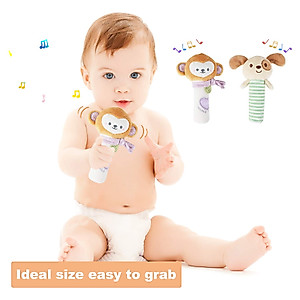 Funsland Baby Rattles Toys Soft Plush Hand Rattles Hand Grip Toys Stuffed Animal Rattles Shaker for 3 6 9 12 Months Infants Newborn 2 Pack