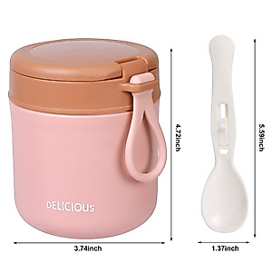 Insulated Food Container for Kids Adult - 15.2 Oz, Stainless Steel Vacuum Insulated Kids Food Jar with Folding Spoon, Leak Proof, Vacuum Insulated Thermo, Portable Food Bowl, Pink
