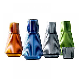Sizikato 30 Oz Classic Striped Glass Bedside Night Water Carafe with Tumbler Glass.