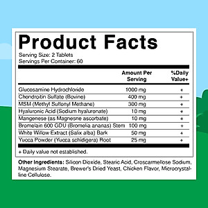 Vitamatic Maximum Strength Joint & Hip Health Supplement for Dogs - 120 Chicken Flavored Tablets - Made with: Glucosamine, Chondroitin, MSM, Hyaluronic Acid, Manganese, Bromelain. White Willow & Yucca