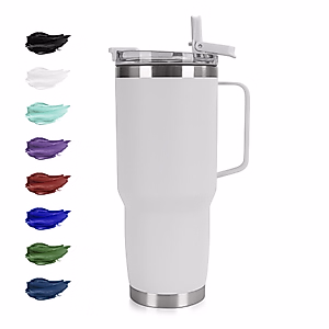 30oz Tumbler with Handle, Insulated Leak Proof Coffee Travel Mug with Straw Lid Double Wall Stainless Steel Vacuum Tumblers Metal Cup Keep Hot and Iced Drink for Gym, Office, Camping, White 1 Pack