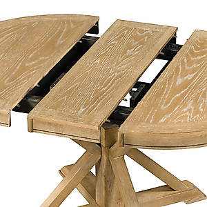 P PURLOVE 5 Pieces Round Dining Table Set for 4, Wood Extendable Table and 4 Upholstered Chairs for Dining Room and Living Room, Farmhouse Dining Set (Natural Wood Wash)