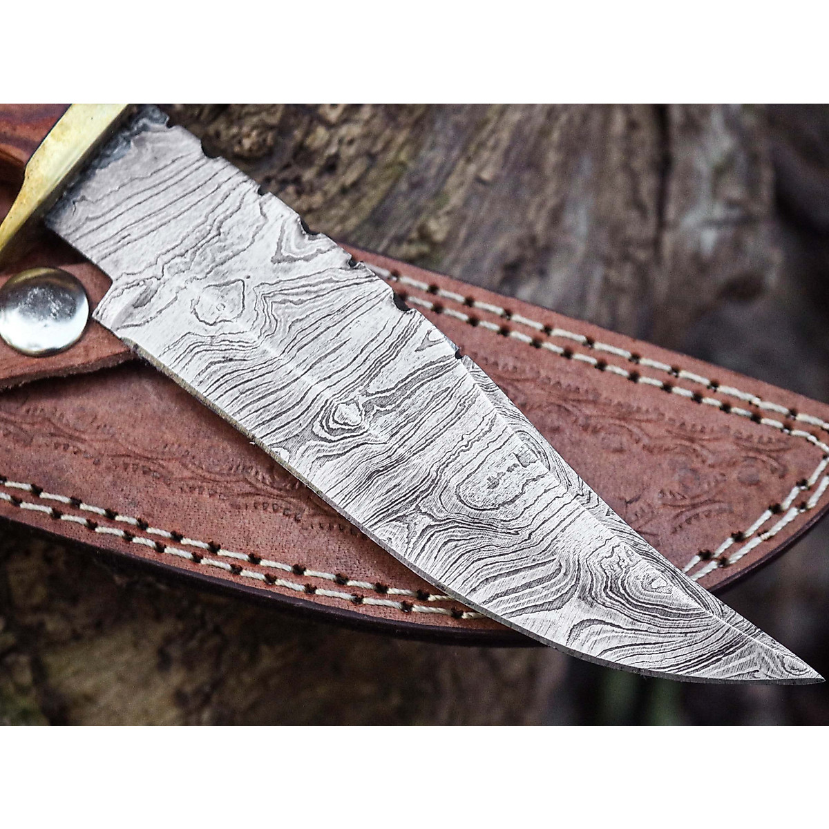 Custom Handmade Hunting Knife Skinner Fixed Blade Knife Damascus Steel 10'' Overall Rose Wood With Sheath