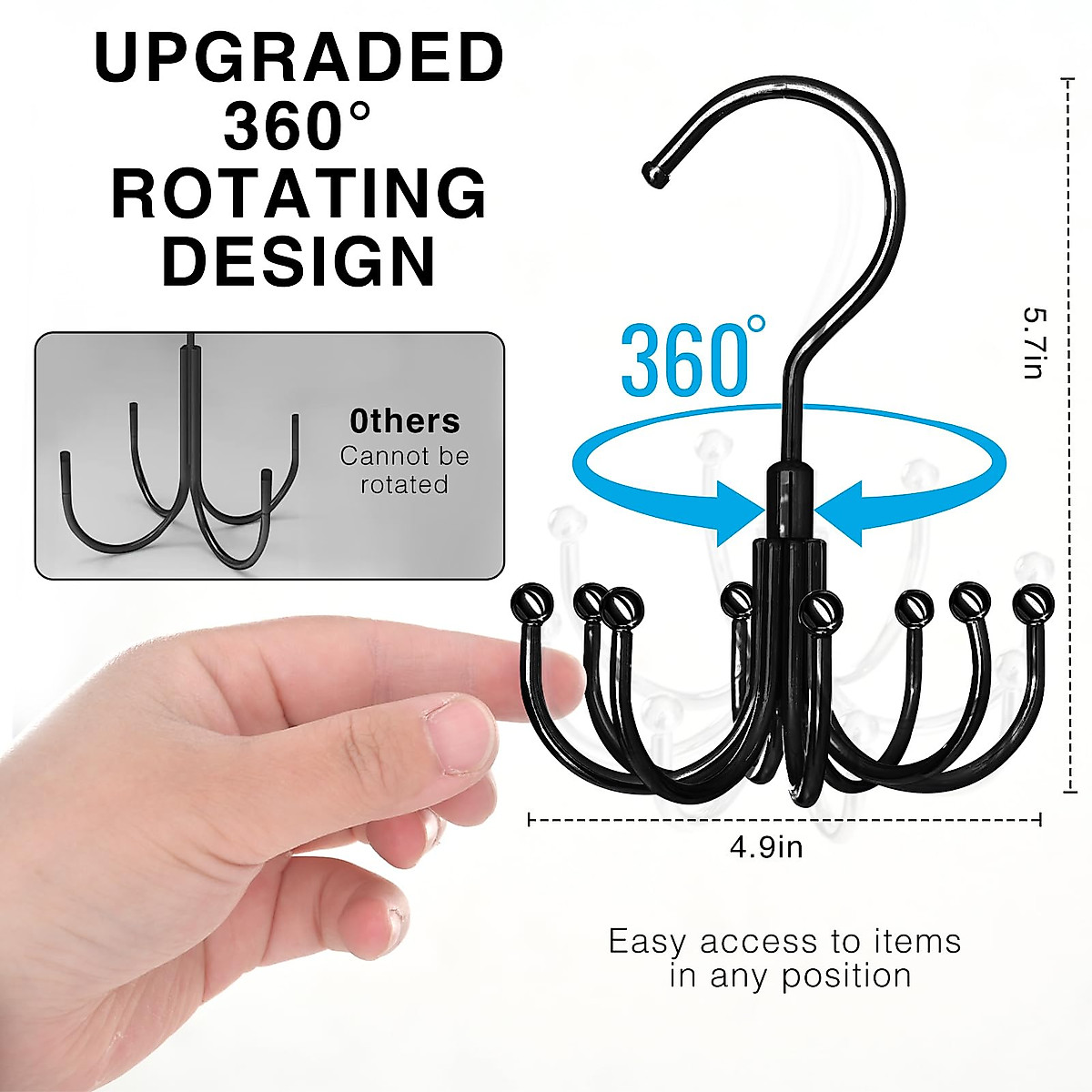 Lunies Belt Hanger for Closet 2-Pack, Tie and Belt Organizer for Closet, Metal Tie Rack, Bra Hanger Organizer, Hanging Belt Holder Storage for Closet, Scarf, Bra, Purse, Hat (Black)