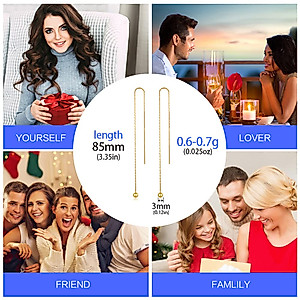 Solid 18k Gold Ball threader Earrings Dangle for Women Real Gold, Dainty Gold thin Earrings Tiny for Girls Lover, Pure Gold With Certificate Fine Bride Jewelry for Wedding Prom Party Birthday