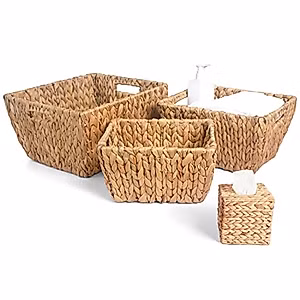 ATHENA HOME Storage Basket Set of 3 Wicker Storage Baskets for Home & Kitchen, 14-inch Large Hyacinth storage basket for Shelf