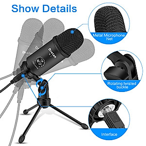 Drelan USB Microphone, Condenser Desktop Computer Mic 192KHZ/24BIT Plug & Play with Professional Sound Chipset, for PC Voice Recording,Podcasting,Skype,YouTube,Games,Google Voice Search (V-1)