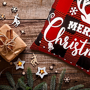 Christmas Pillow Covers 18x18 Set of 4 Winter Throw Pillow Covers Holiday Buffalo Plaid Pillow Covers Merry Christmas Pillows for Couch Sofa Home Decor Xmas Cushion Covers Indoor Decor Thicker