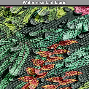 Ambesonne Exotic Fabric by The Yard, Hibiscus Plumeria Palm Leaves Monstera Tropic Amazonian Plants, Decorative Fabric for Upholstery and Home Accents, 1 Yard, Green Pink