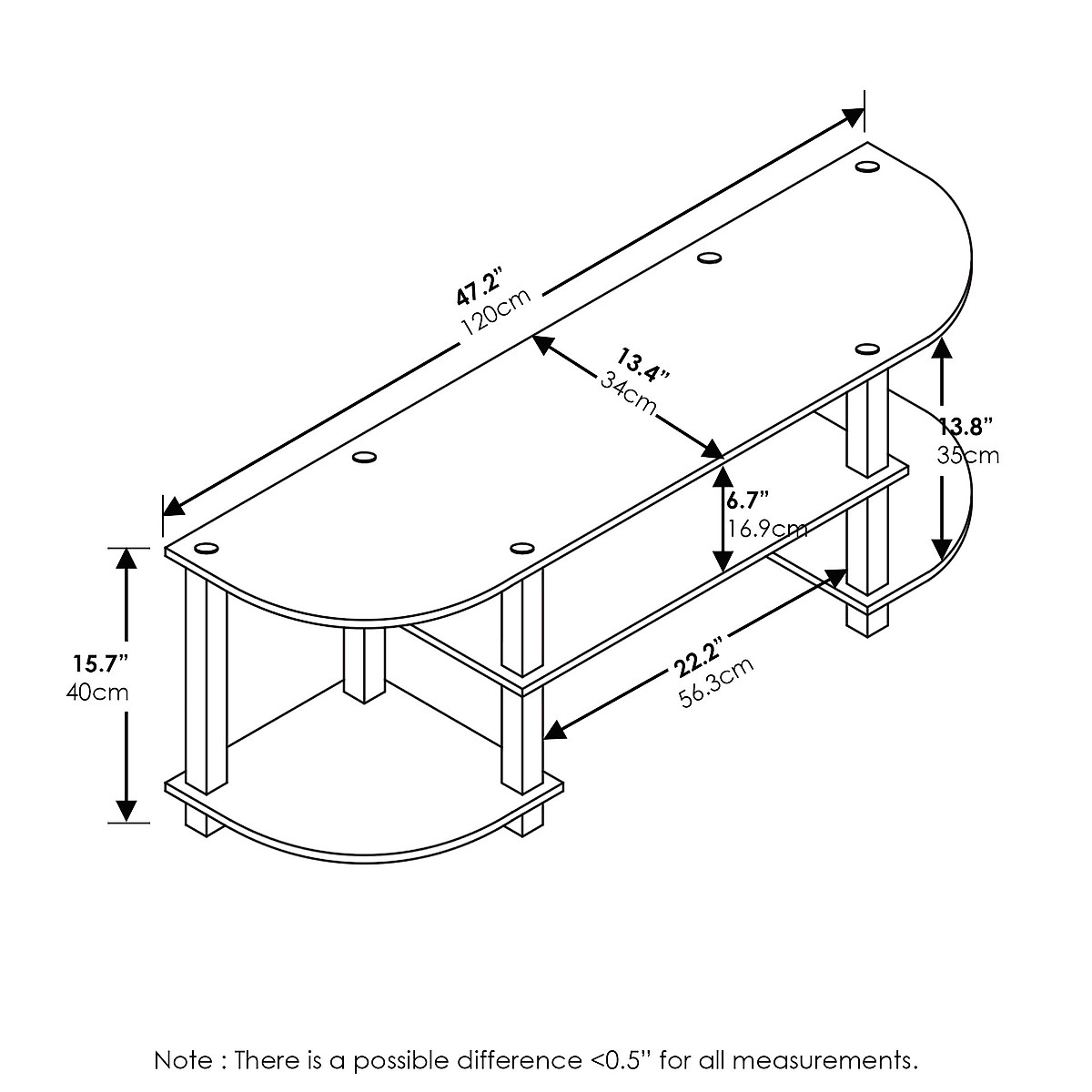 Furinno Turn-S-Tube Wide TV Entertainment Center, Dark Walnut