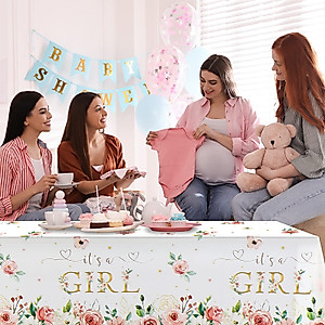 Pajean Floral Baby Shower Supplies It's a Girl Baby Shower Party Tablecloths Girls Flowers Table Cover for Kids Baby Girls Shower Birthday(3 Pack)