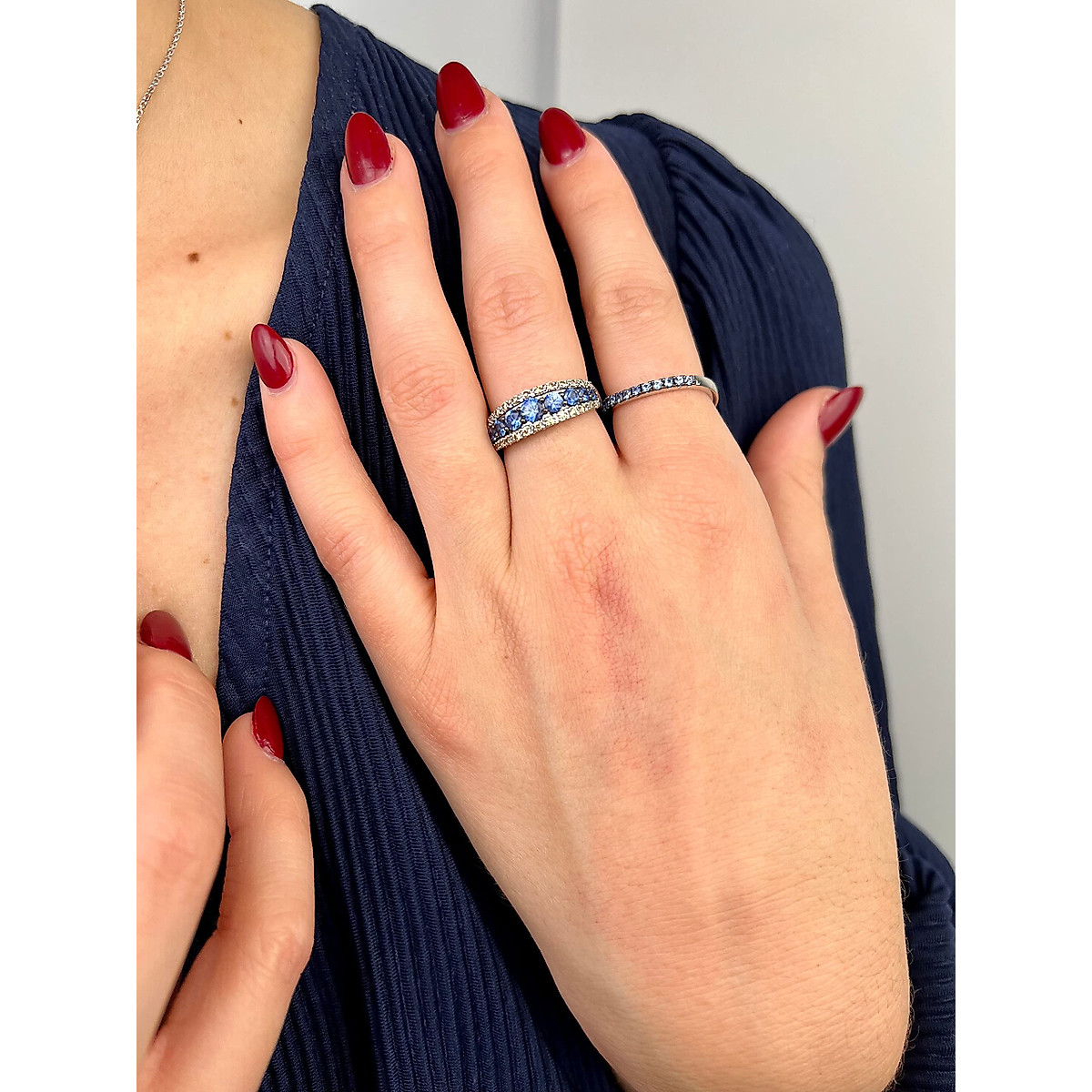 LE VIAN 1/4 Carat Diamond and 1 Carat Blue Sapphire Band Ring for Women in 14k White Gold (Fancy Brown, cttw) Promise Anniversary Ring Size 7 by LeVian