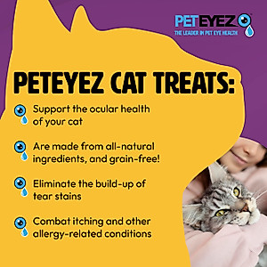 PetEyez Vitamin Treats for Cats - Tear Stain Remover - Eye Health Support - Reduces Itching & Allergies - Chicken Flavor - 1oz