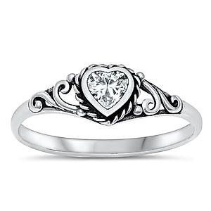White CZ Beautiful Heart Ring New .925 Sterling Silver Promise Band Size 9