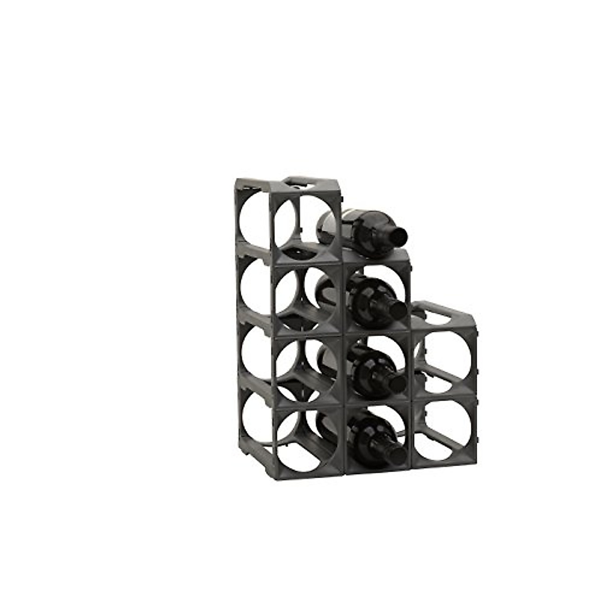 Stackable Modular Wine Rack - 12 Bottle Set (9 modules, 3 top Plates) Silver. Store up to 12 Bottles. Great for organizing and Creating Storage Space. by Stakrax