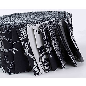 Soimoi 40Pcs Floral Artistic Print Cotton Precut Fabrics for Quilting Craft Strips 2.5x42inches Jelly Roll - Black
