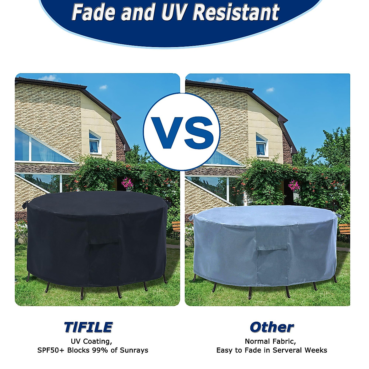 Round Patio Furniture Covers, 51" Dia Outdoor Furniture Covers, Waterproof Outdoor Table Cover, Fire Pit Cover Outdoor Round Table Dining Set Cover Anti-Fading Cover for Outdoor Furniture Set