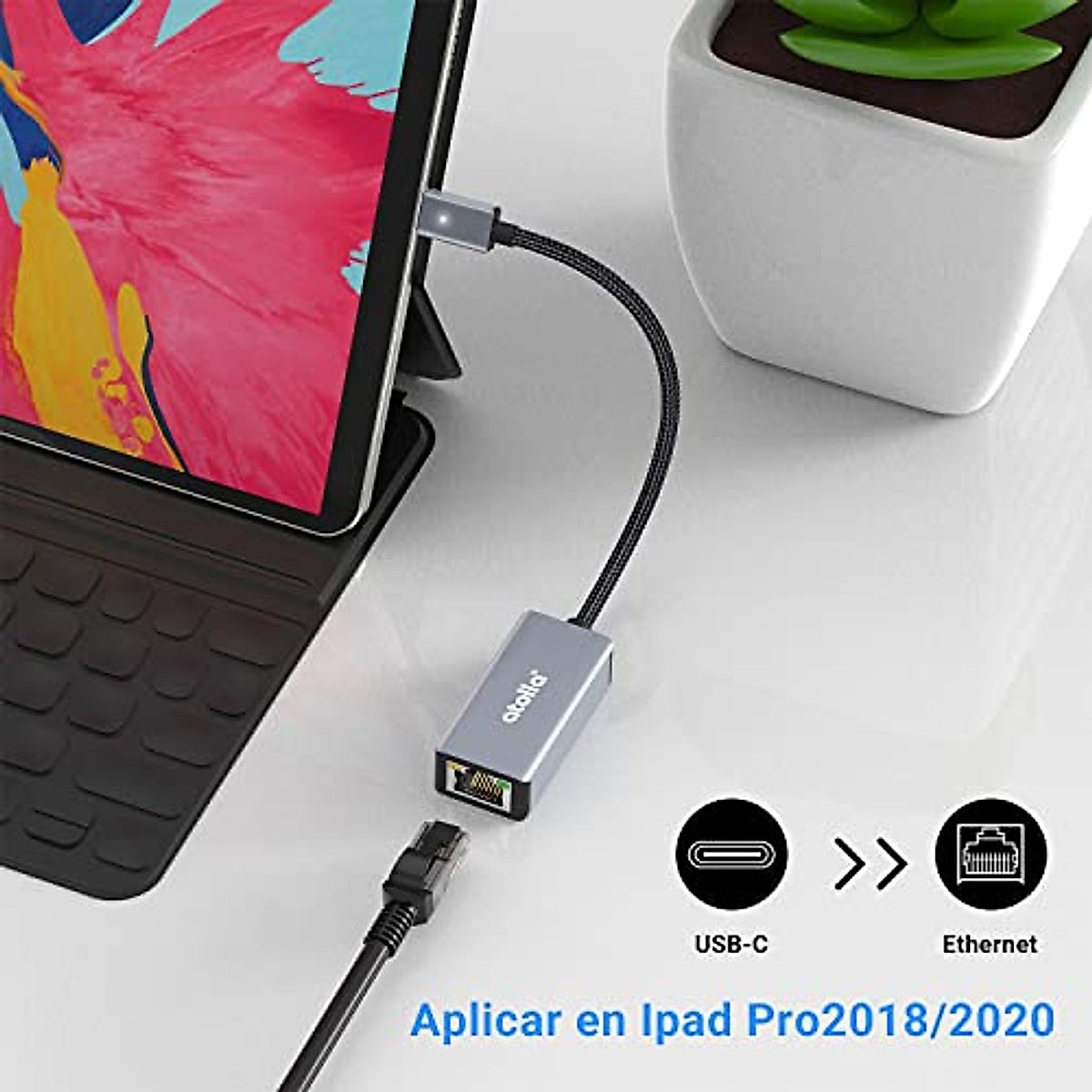USB C to Ethernet Adapter, atolla USB Type-C to LAN Network RJ45 Gigabit Ethernet Adapter, Thunderbolt 3 Compatible with MacBook Pro, MacBook Air, iPad Pro, Surface, XPS and More