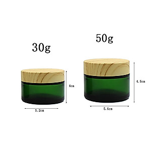 4Pack 30g 1 oz Glass Cream Jars,Green Empty Sample Jars Cosmetic Containers Pot with Wood Grain Lids for Lotion,Cream,Lip Balm,Eye Cream,Scrubs Creams,Oils Salves,Ointments (Green)