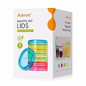 Aieve Mason Jar Lids Regular Mouth, 8 Pack Clear Plastic Mason Jar Lids for Ball, Kerr Canning Jars, Reusable Canning Lids Mason Jar Tops, Leak-Proof & Airtight