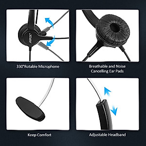 AGPTEK® Hands-Free Call Center Noise Cancelling Corded Monaural Headset Headphone for Desk Telephone with 4-Pin RJ9 Crystal Head